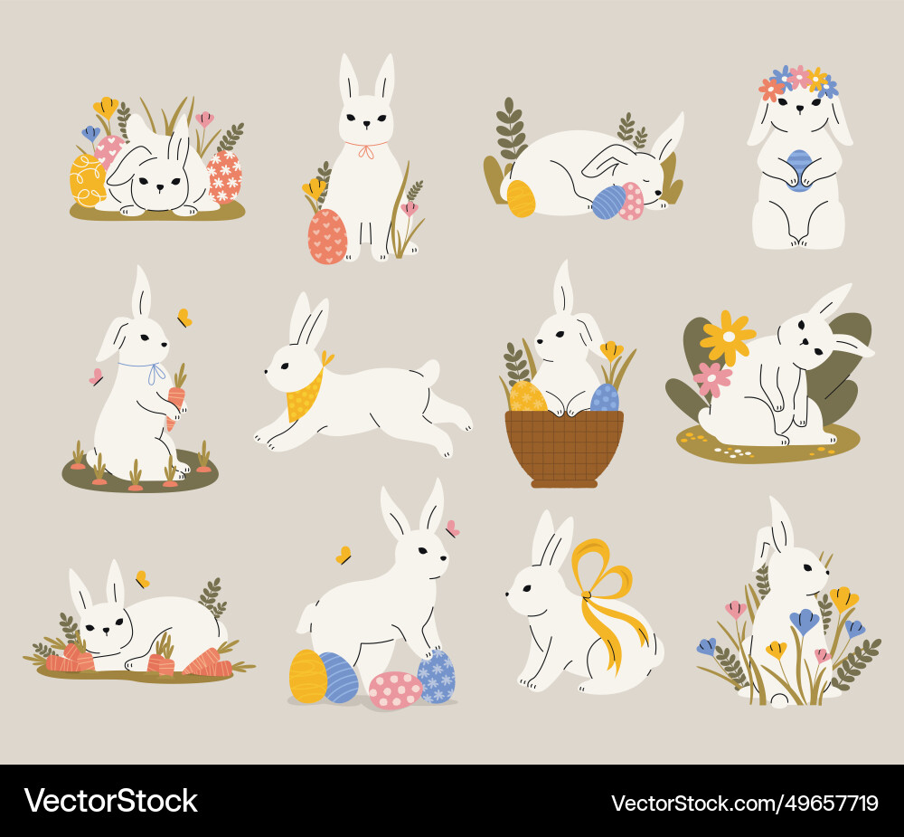 Cute cartoon easter bunny traditional rabbit flat Vector Image