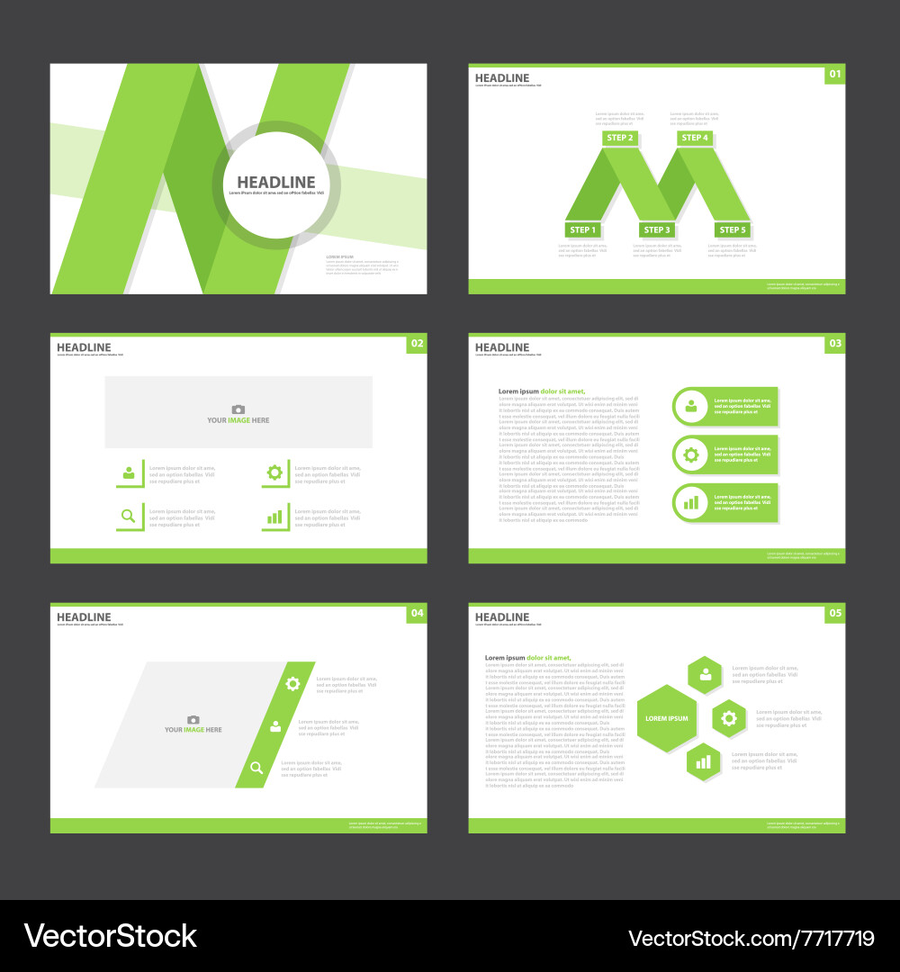 Green presentation templates infographic set Vector Image