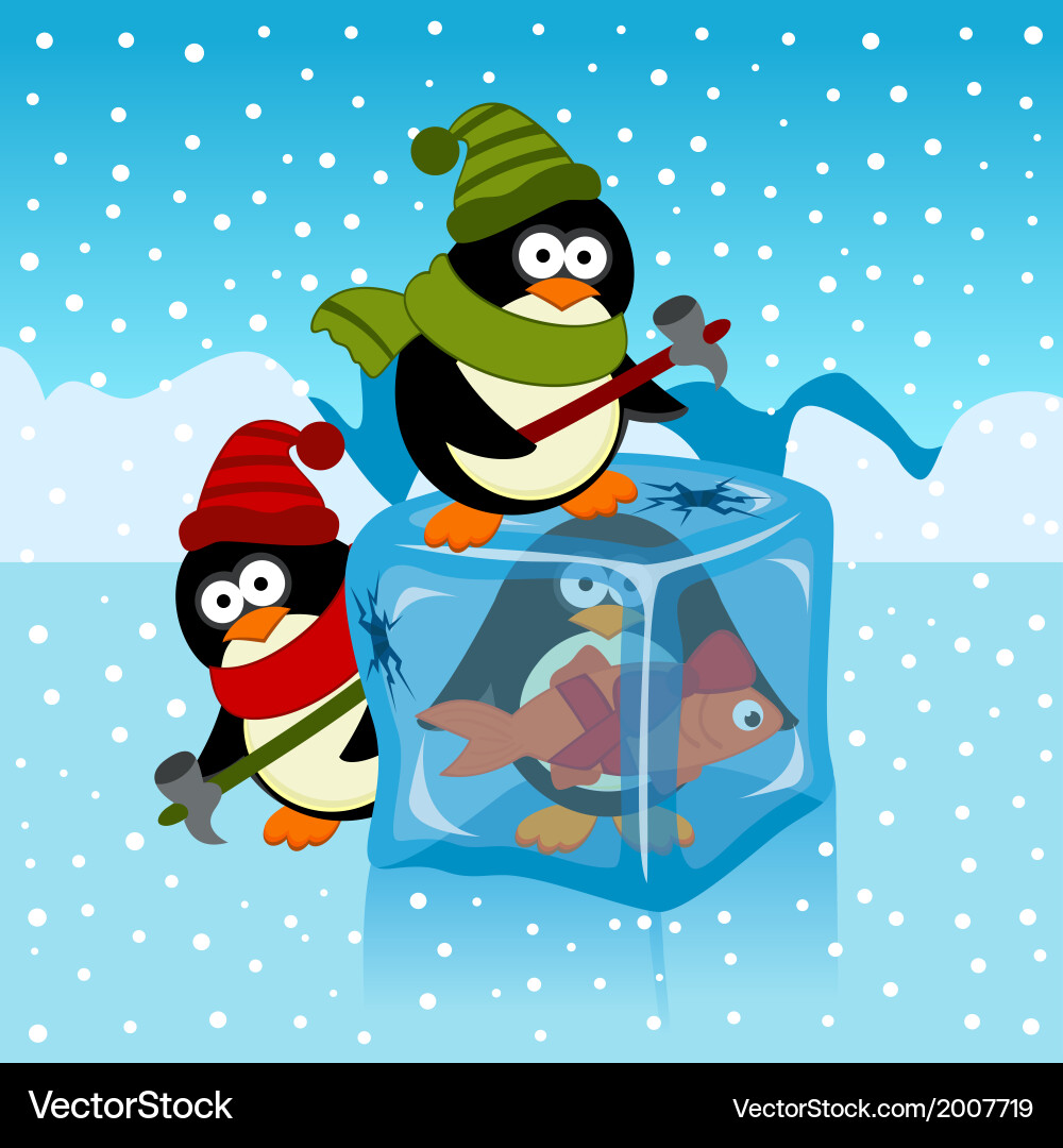 Ice cube with penguin Royalty Free Vector Image