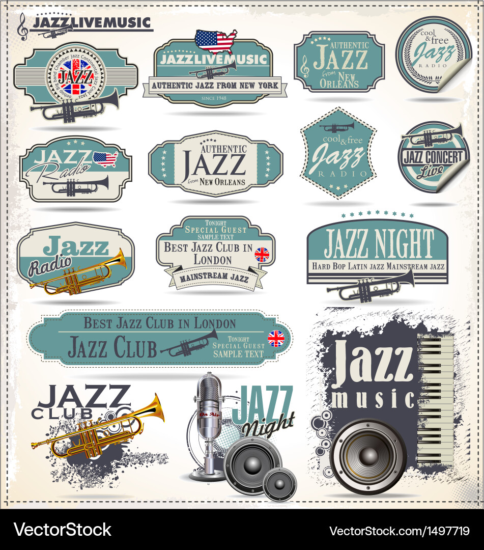 Jazz Stamps & Labels Collection Royalty Free Vector