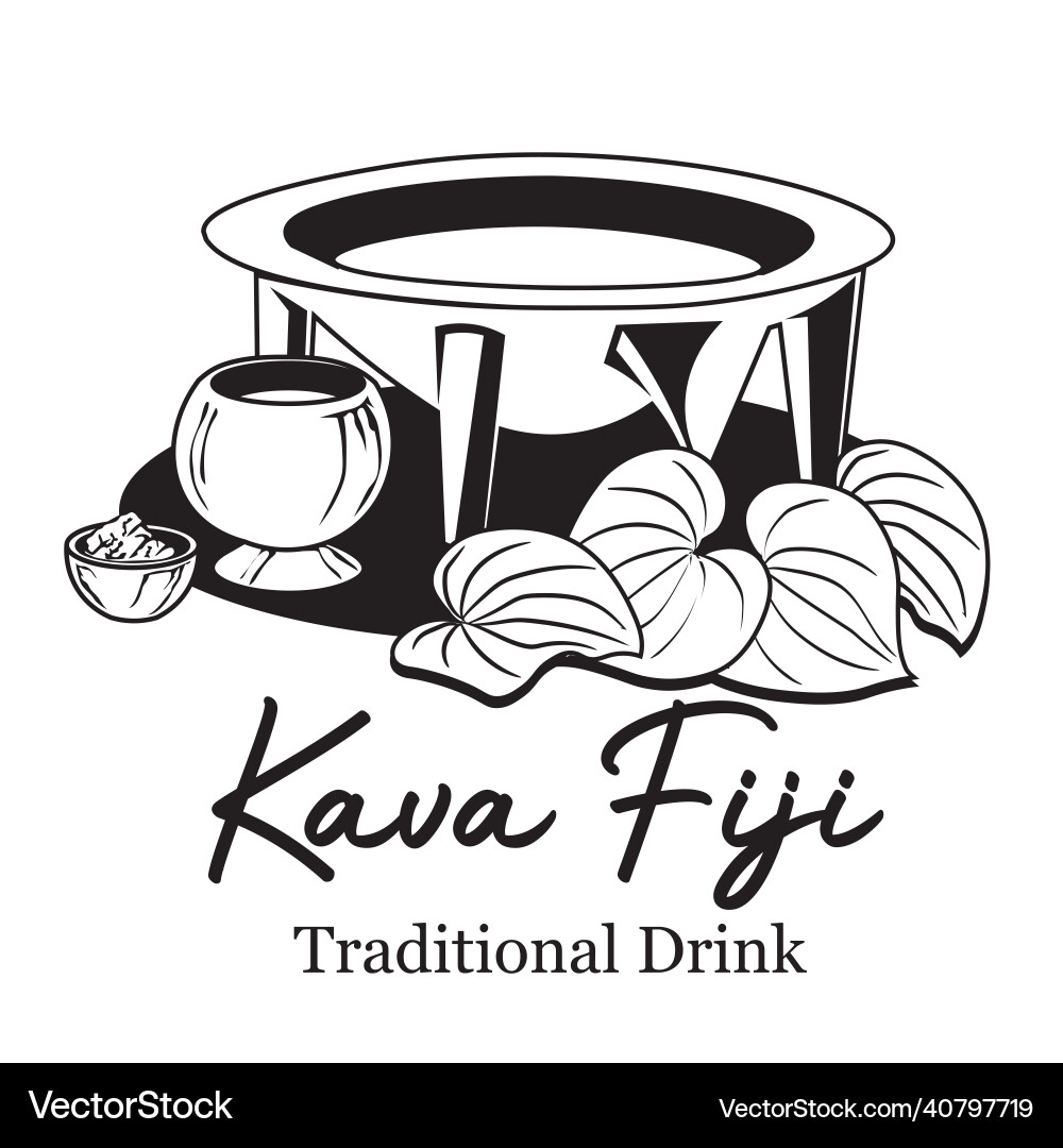 Kava drink with bowl and leaf Royalty Free Vector Image