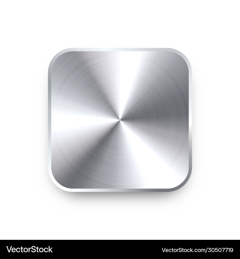 Realistic square metal chrome button steel volume Vector Image