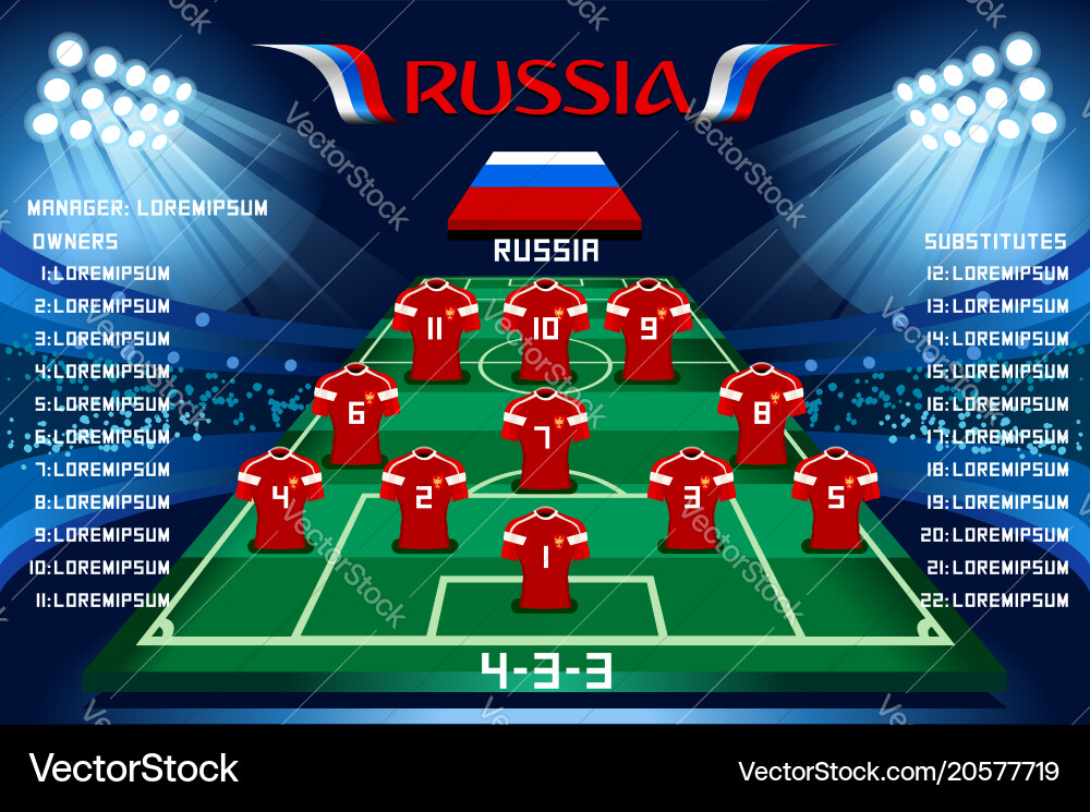 Soccer starting lineup squad Royalty Free Vector Image