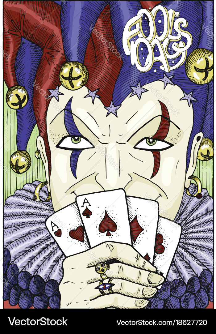 Colorful engraved card with joker Royalty Free Vector Image