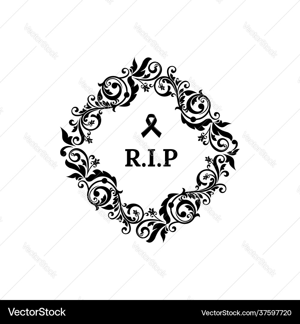 Funeral frame obituary floral card rip memorial Vector Image