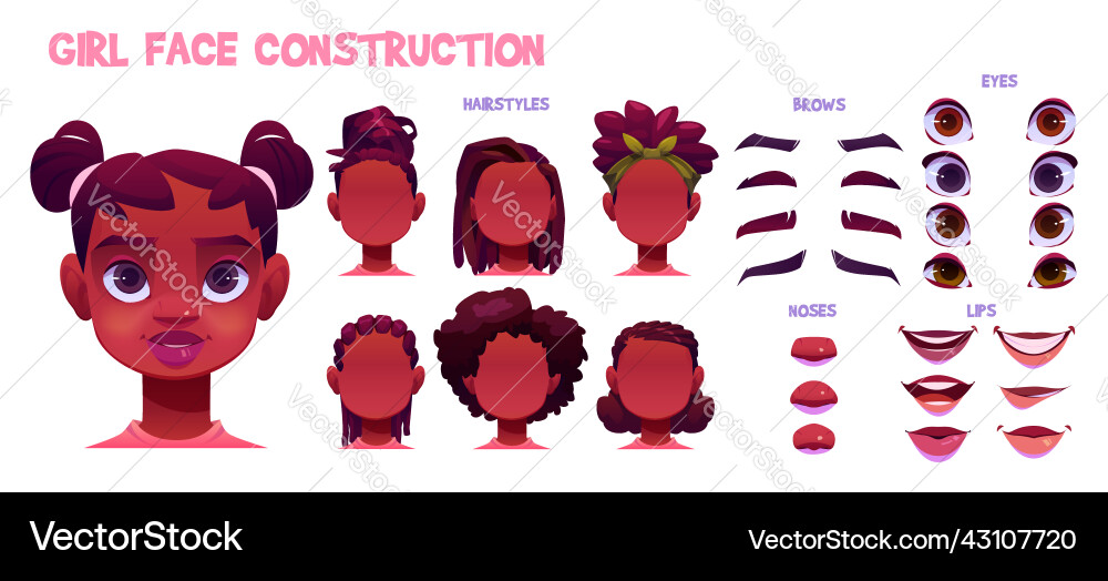 Girl face construction african child creation Vector Image