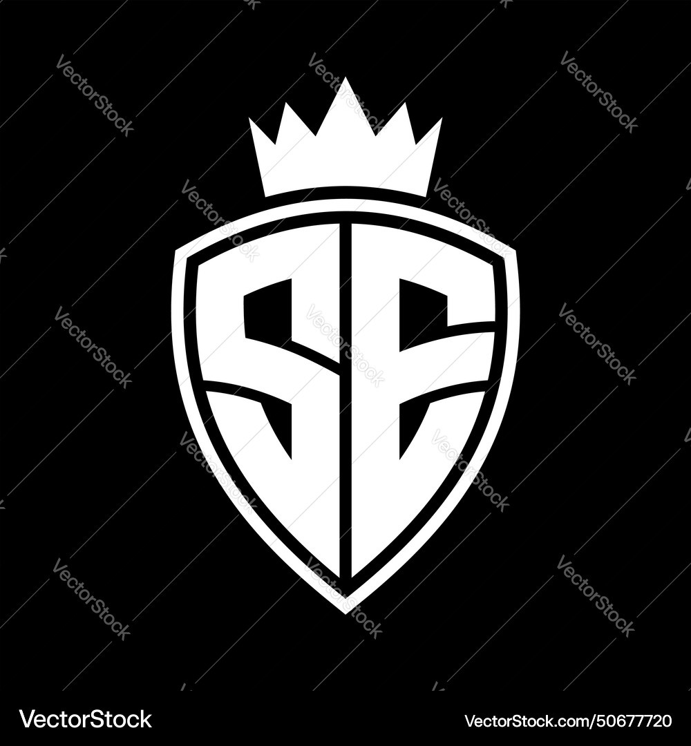 Se letter monogram shield and crown outline shape Vector Image