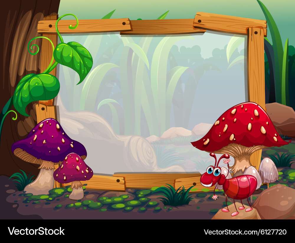 Wooden frame with mushroom background Royalty Free Vector