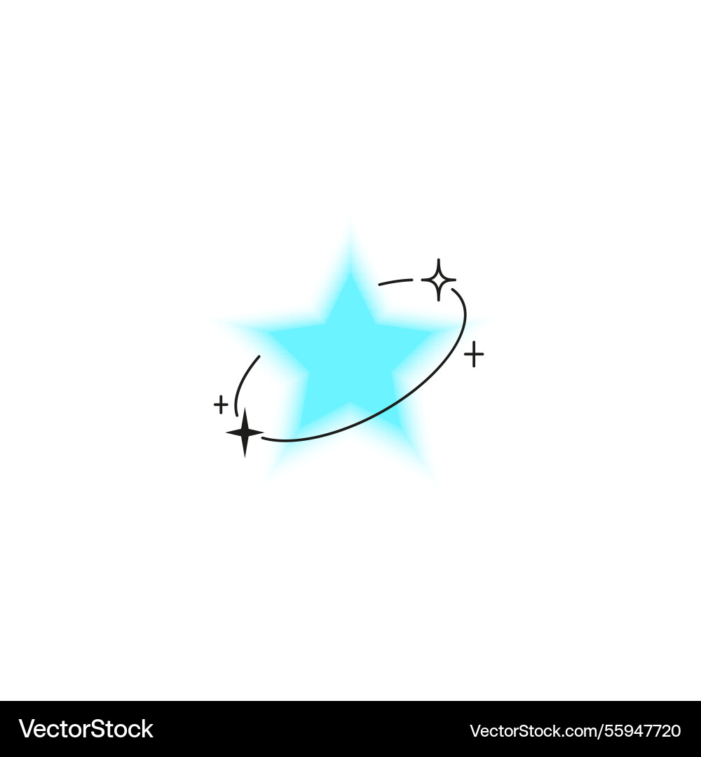 Y2k gradient blurred star with line art ring Vector Image