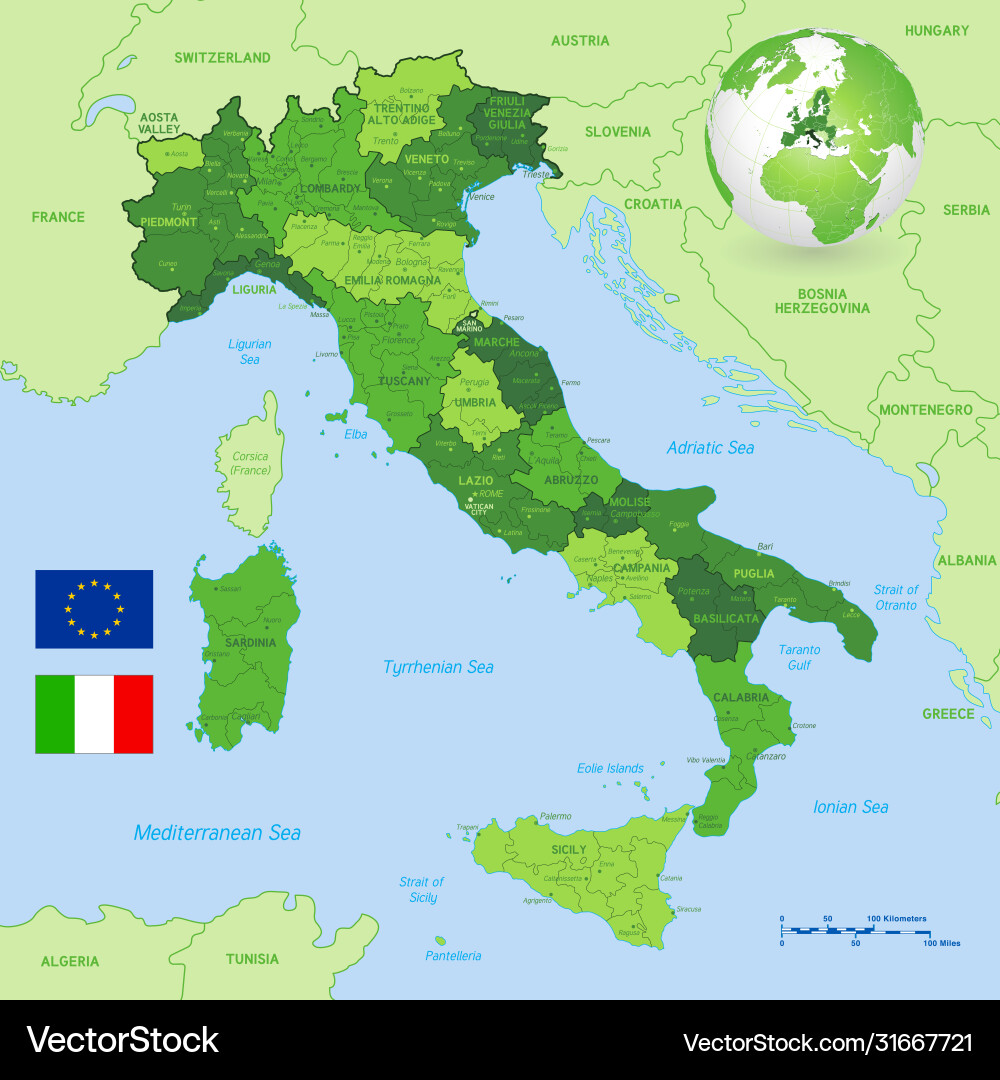 Italy Political Map Royalty Free Vector Image - VectorStock