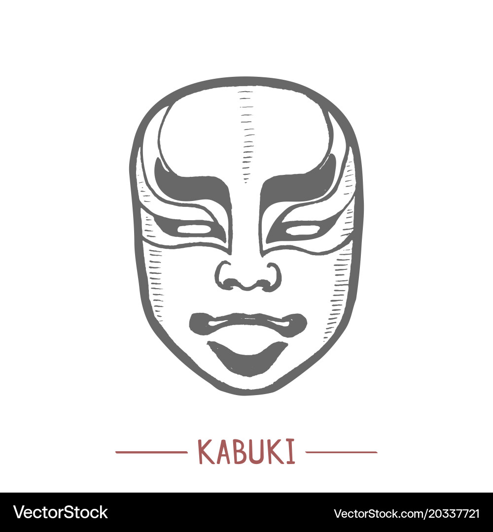 Kabuki mask in hand drawn style Royalty Free Vector Image