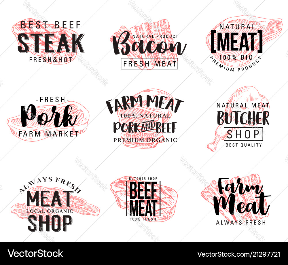 Sketch lettering for meat products Royalty Free Vector Image