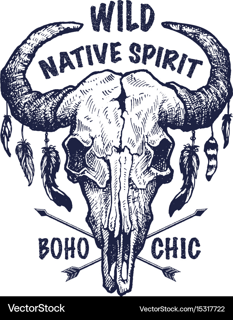 Buffalo skull sketch Royalty Free Vector Image