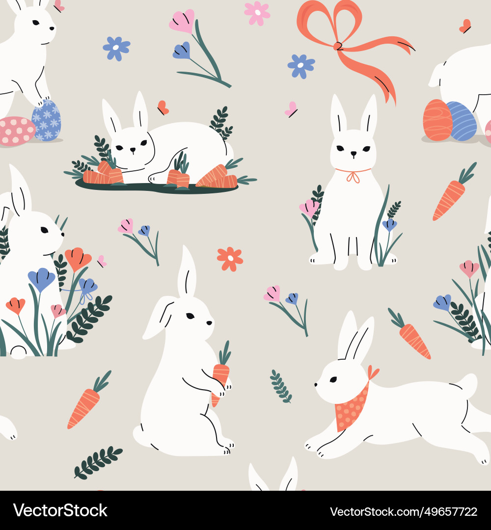 Cute rabbits pattern seamless print of cartoon Vector Image