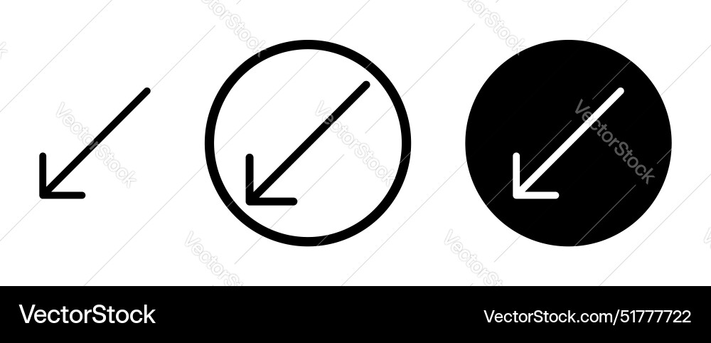 Down left line icon set Royalty Free Vector Image