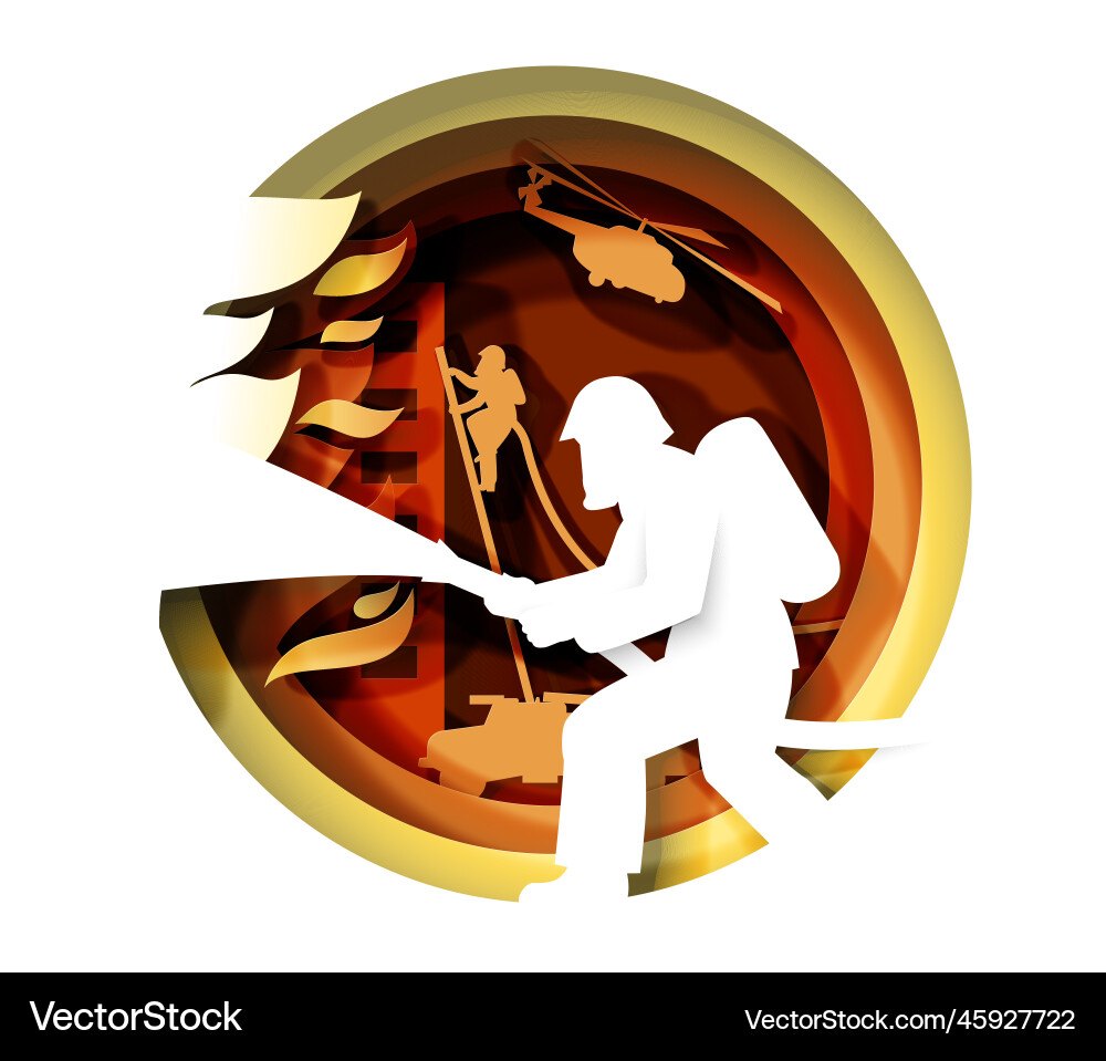 Firefighter team paper cut 3d icon Royalty Free Vector Image