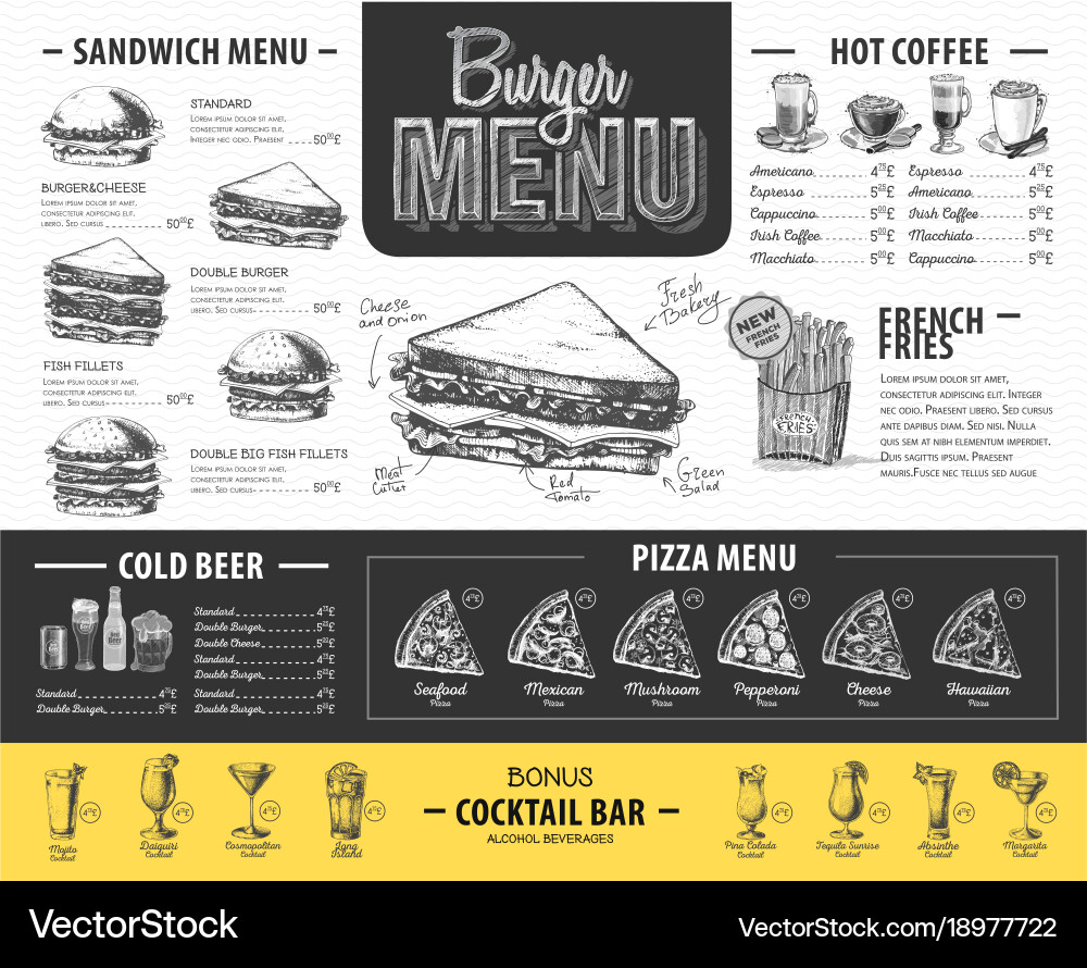 Vintage burger menu design fast food Royalty Free Vector