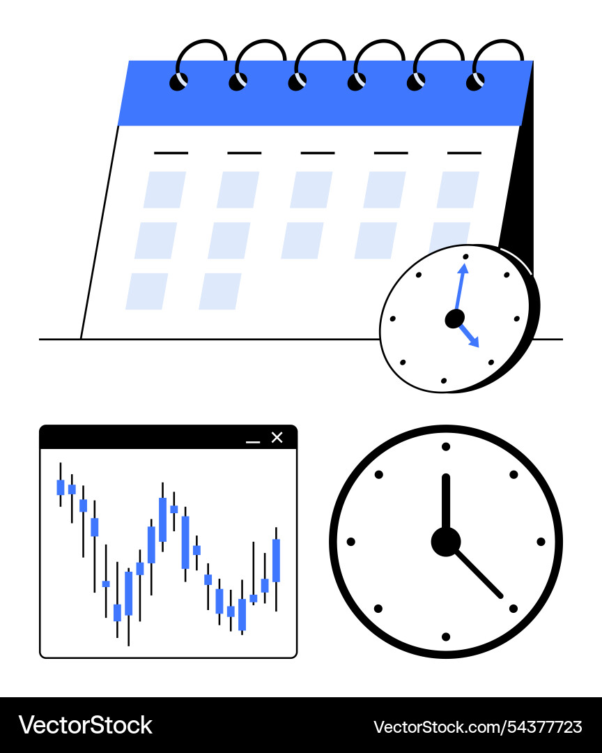 Calendar clock financial chart and lime Royalty Free Vector
