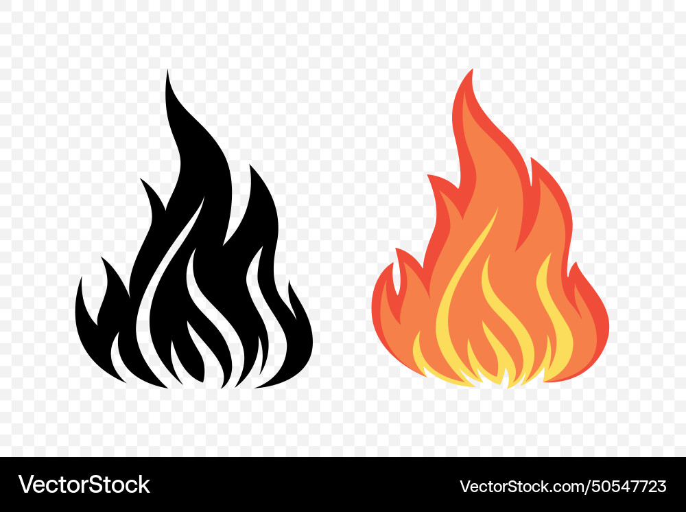 Flat fire flame icon set campfire shape Royalty Free Vector