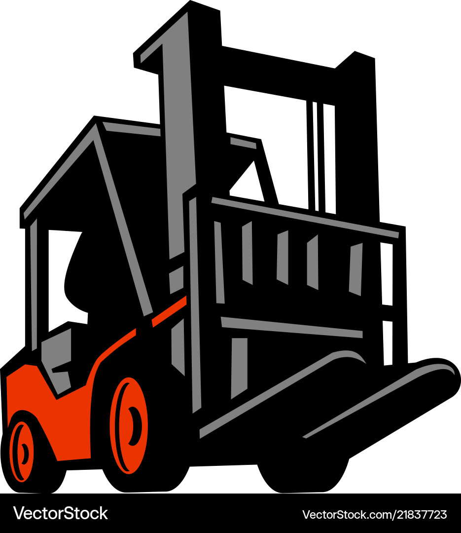Forklift truck low angle retro Royalty Free Vector Image
