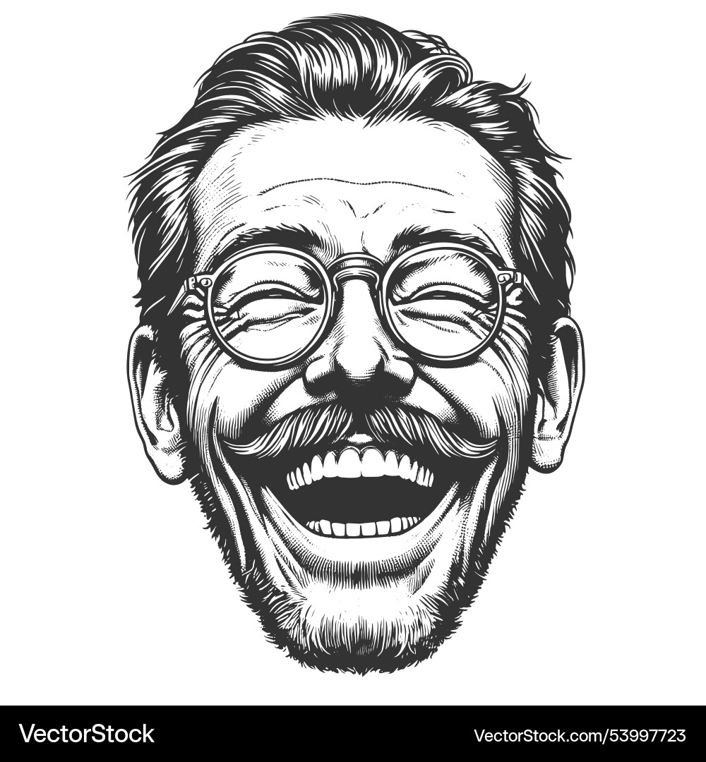Laughing man with glasses engraving Royalty Free Vector