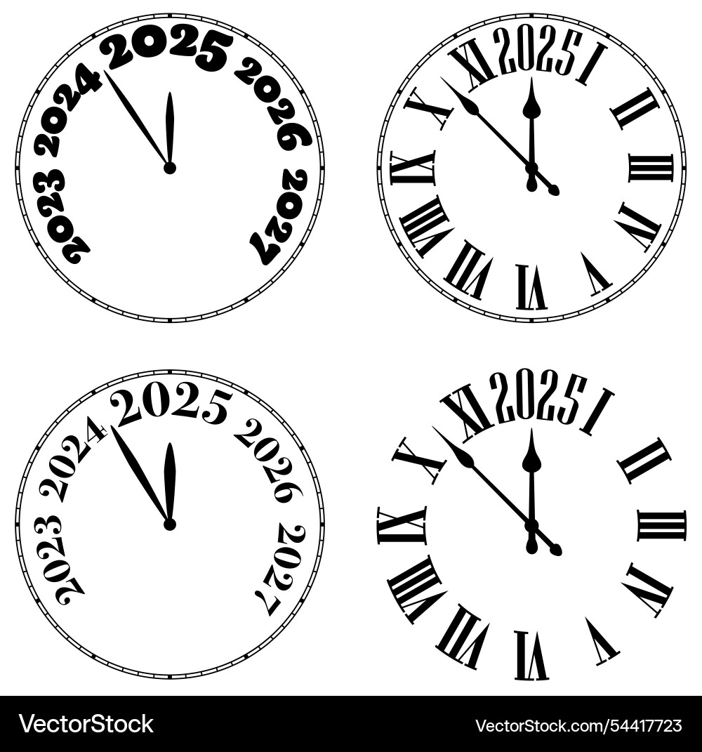 Minimalist clock designs for new year countdown Vector Image