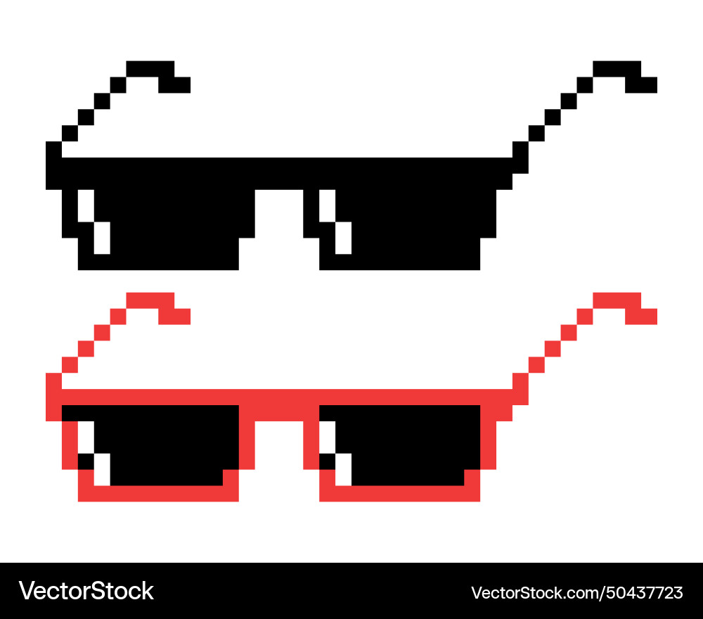 Pixel boss glasses icon set in 8 bit retro Vector Image