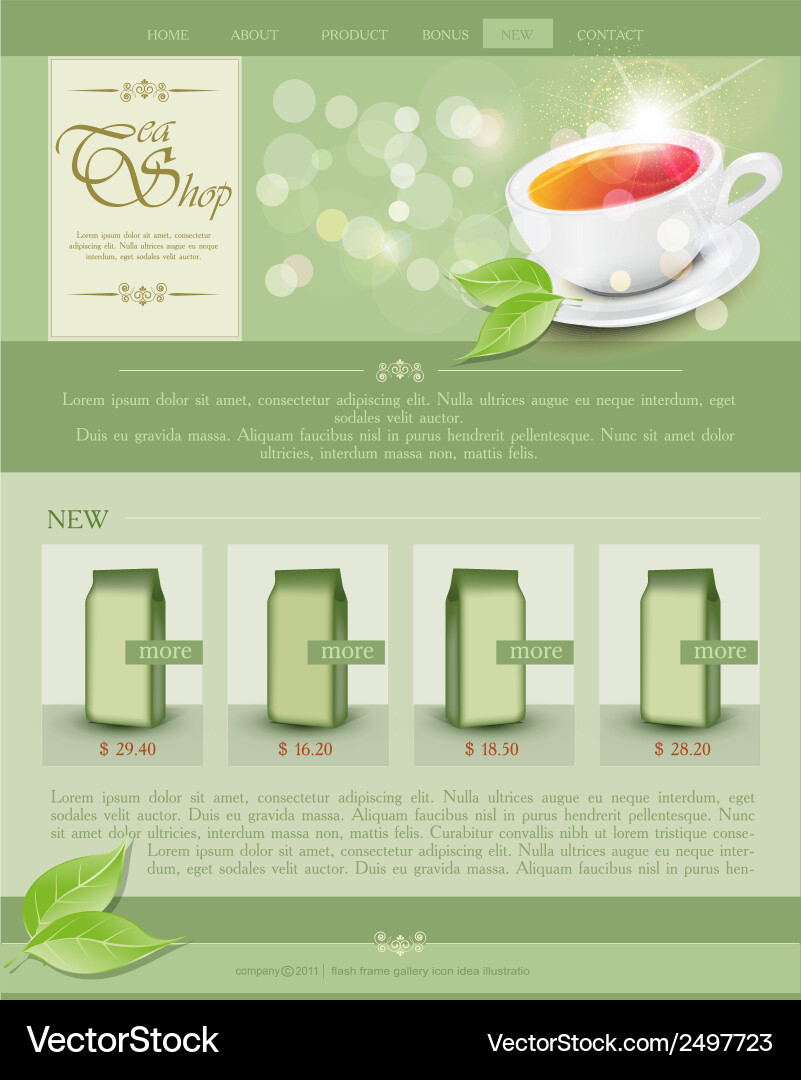 Tea Shop Website Template Royalty Free Vector Image