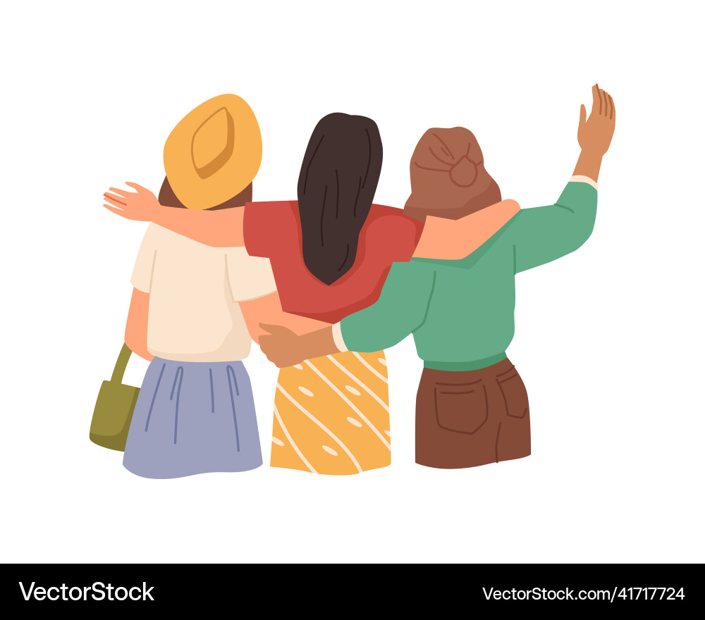 Best female friends cuddling back view Royalty Free Vector