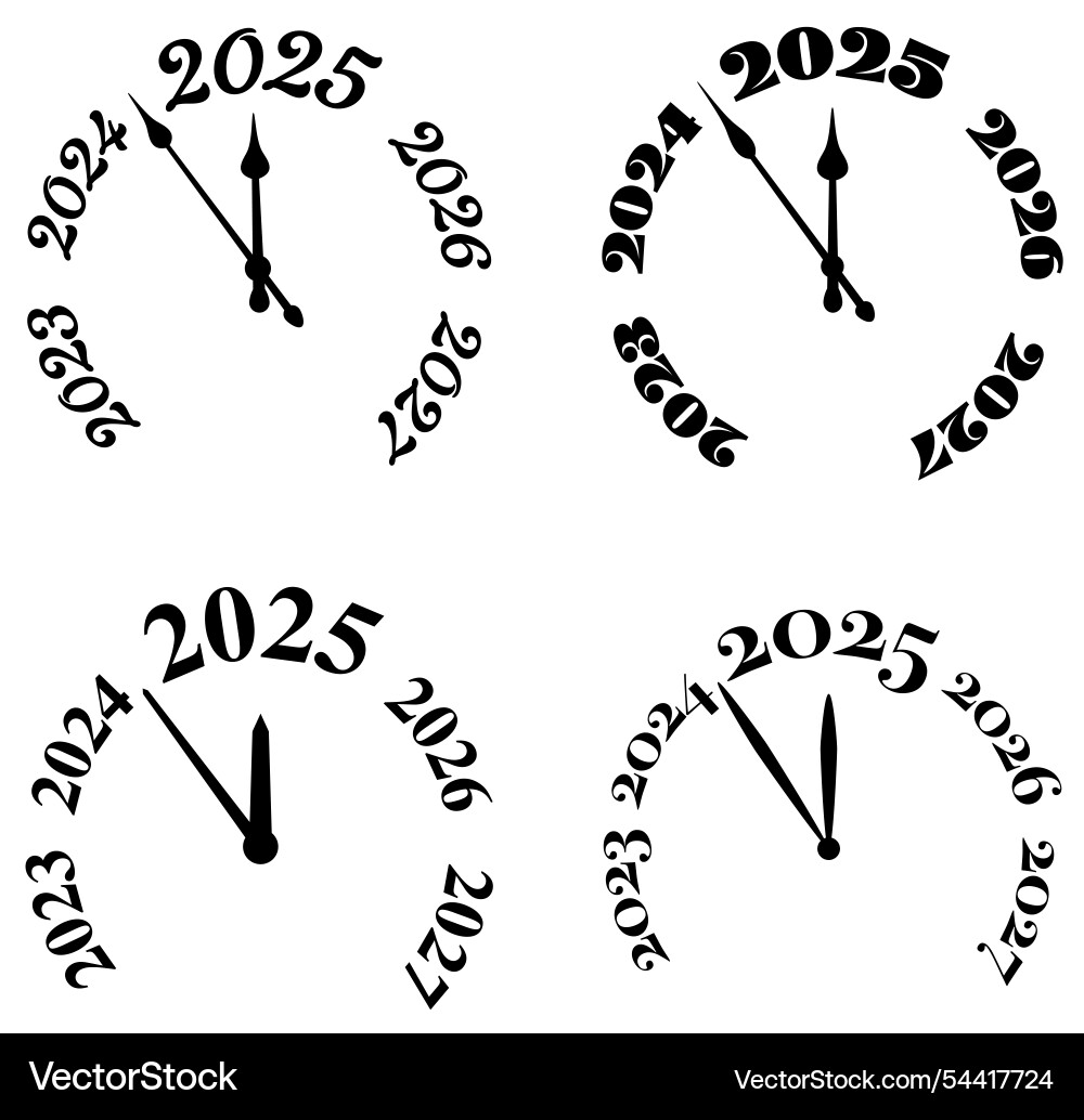 Creative clock faces for new year 2025 countdown Vector Image