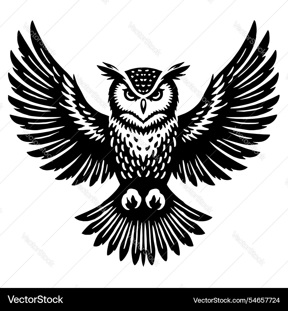 Majestic black and white owl in flight Royalty Free Vector