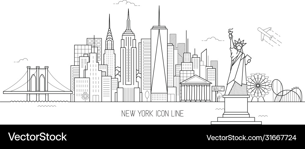 New york skyline line art style Royalty Free Vector Image