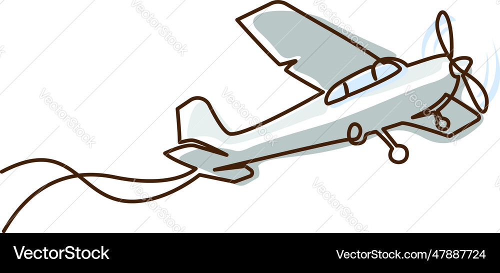Small plane flying in sky continuous one line art Vector Image