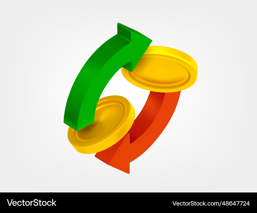 Two arrow in the circle with golden coins Vector Image
