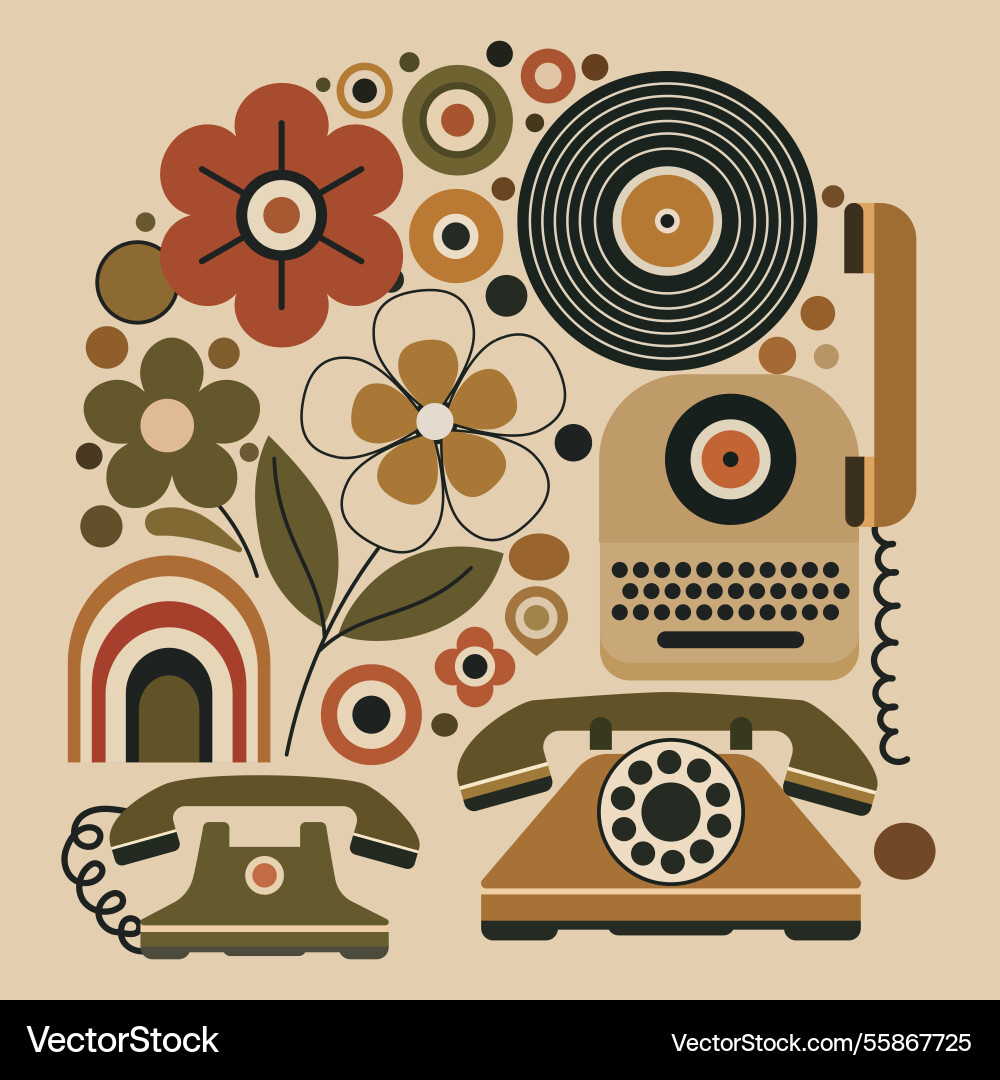 A retro-style composition with vintage and floral Vector Image