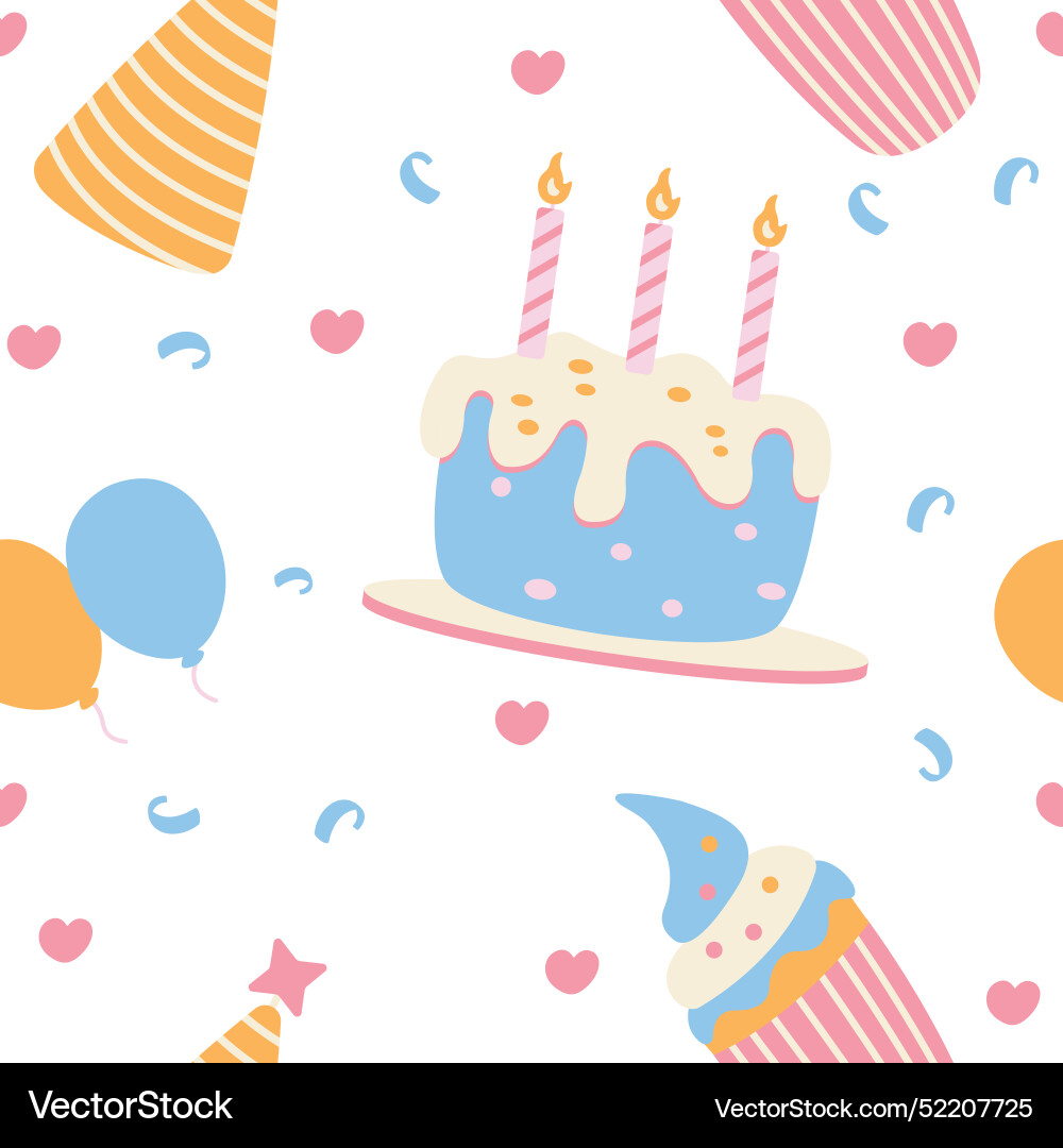 Cute birthday cake cupcake seamless pattern motif Vector Image