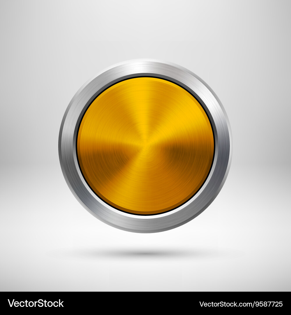 Gold technology circle metal badge Royalty Free Vector Image