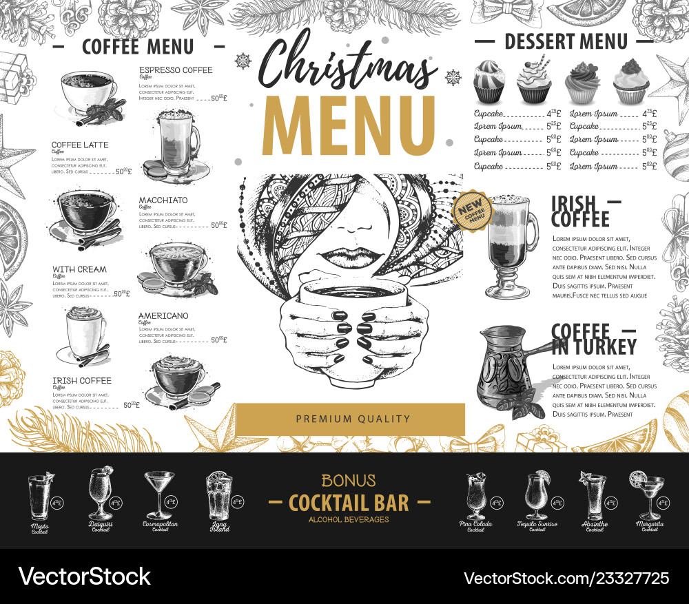 Hand drawing christmas holiday menu design Vector Image