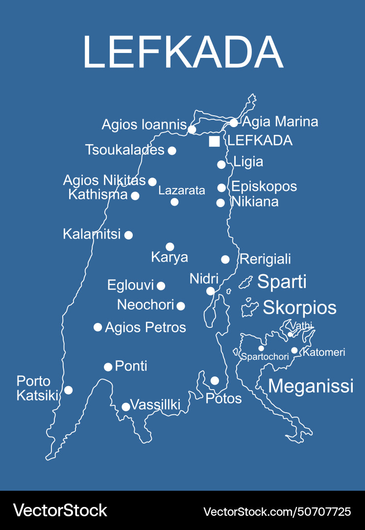 Lefkada Island Map - Greece Royalty Free Vector Image