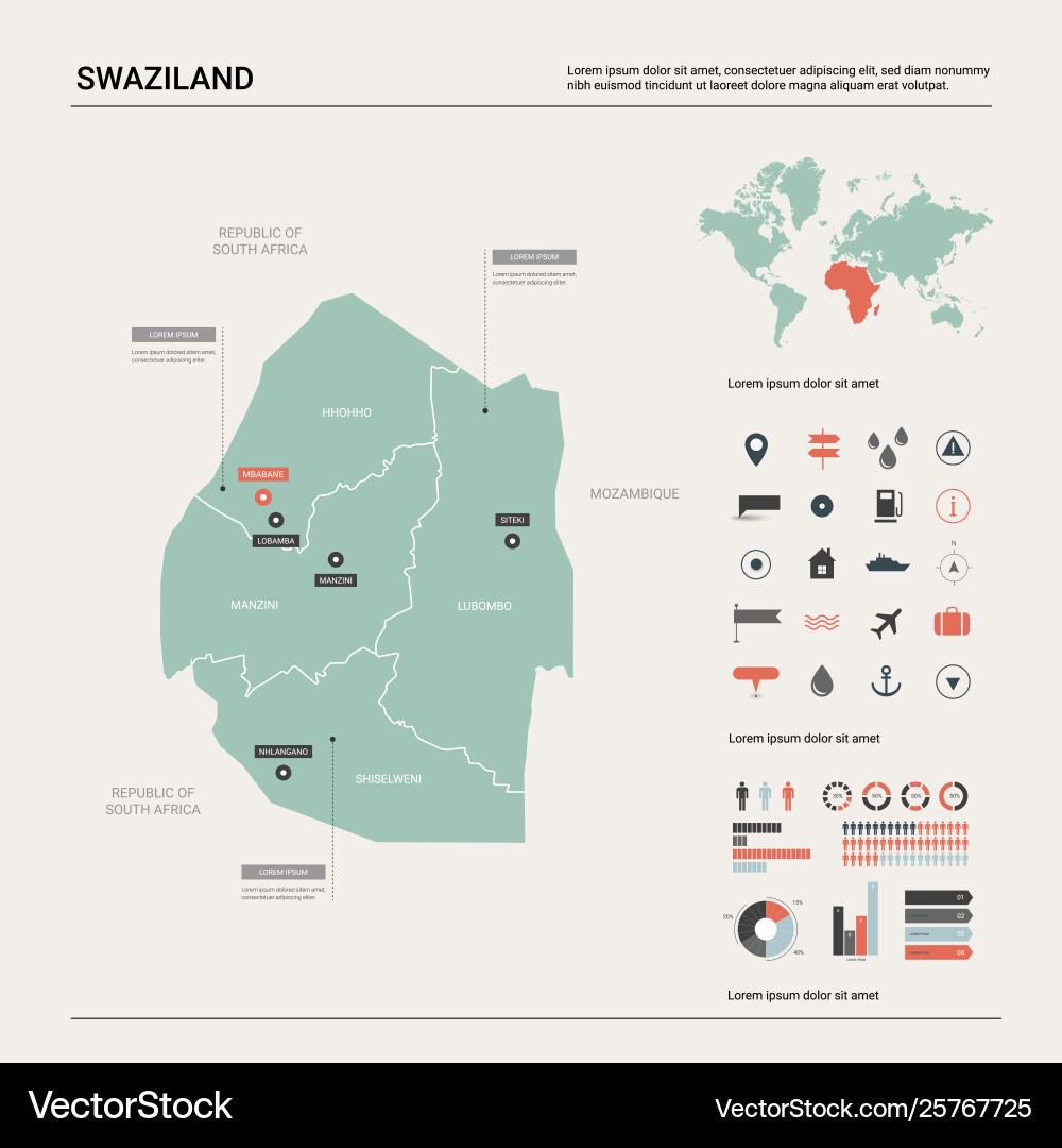 Map swaziland country with division cities Vector Image