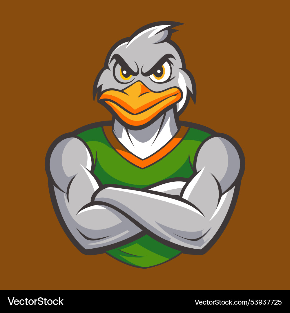Muscular duck mascot cartoon character Royalty Free Vector