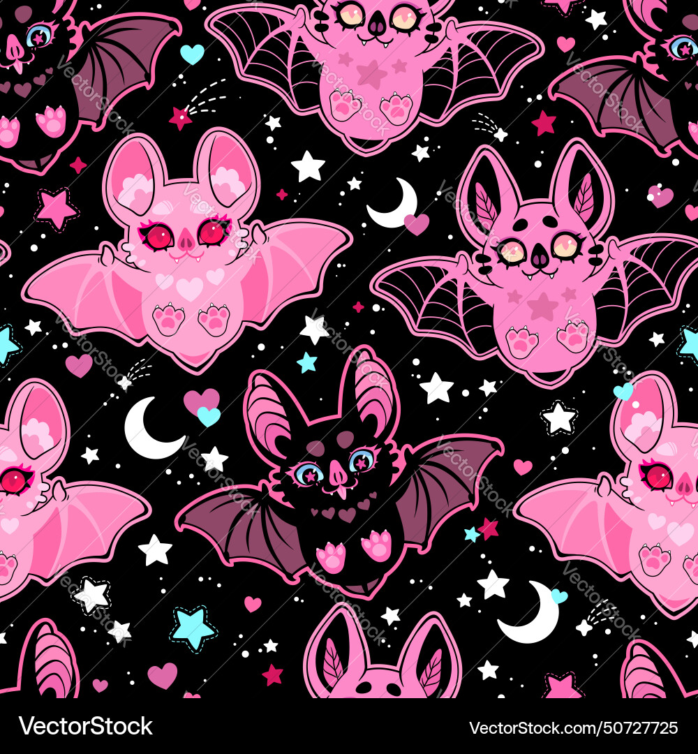 Seamless pattern of pink cute flying bats Vector Image