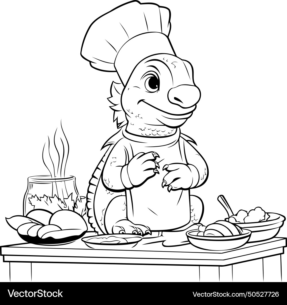 A crocodile chef coloring book for kids Royalty Free Vector