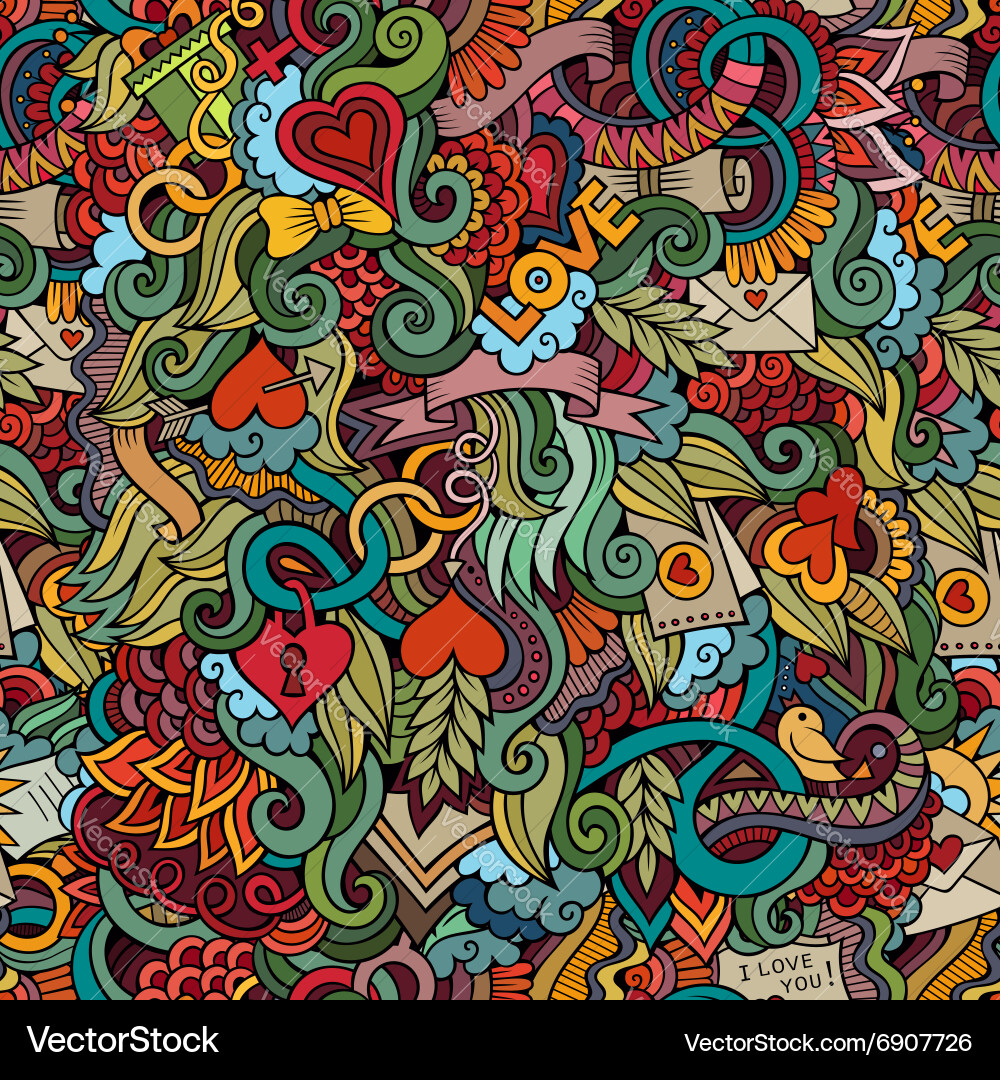 Doodles love seamless pattern Royalty Free Vector Image
