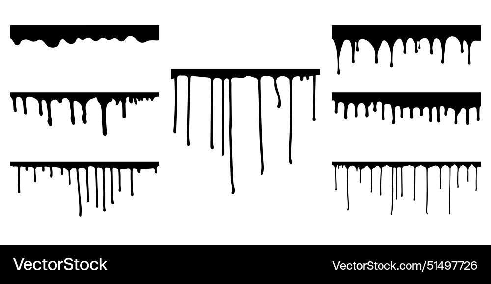 Drips of black ink paint set Royalty Free Vector Image