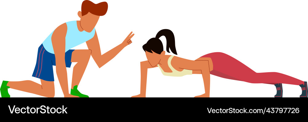 Fitness coach training woman push ups exercise Vector Image