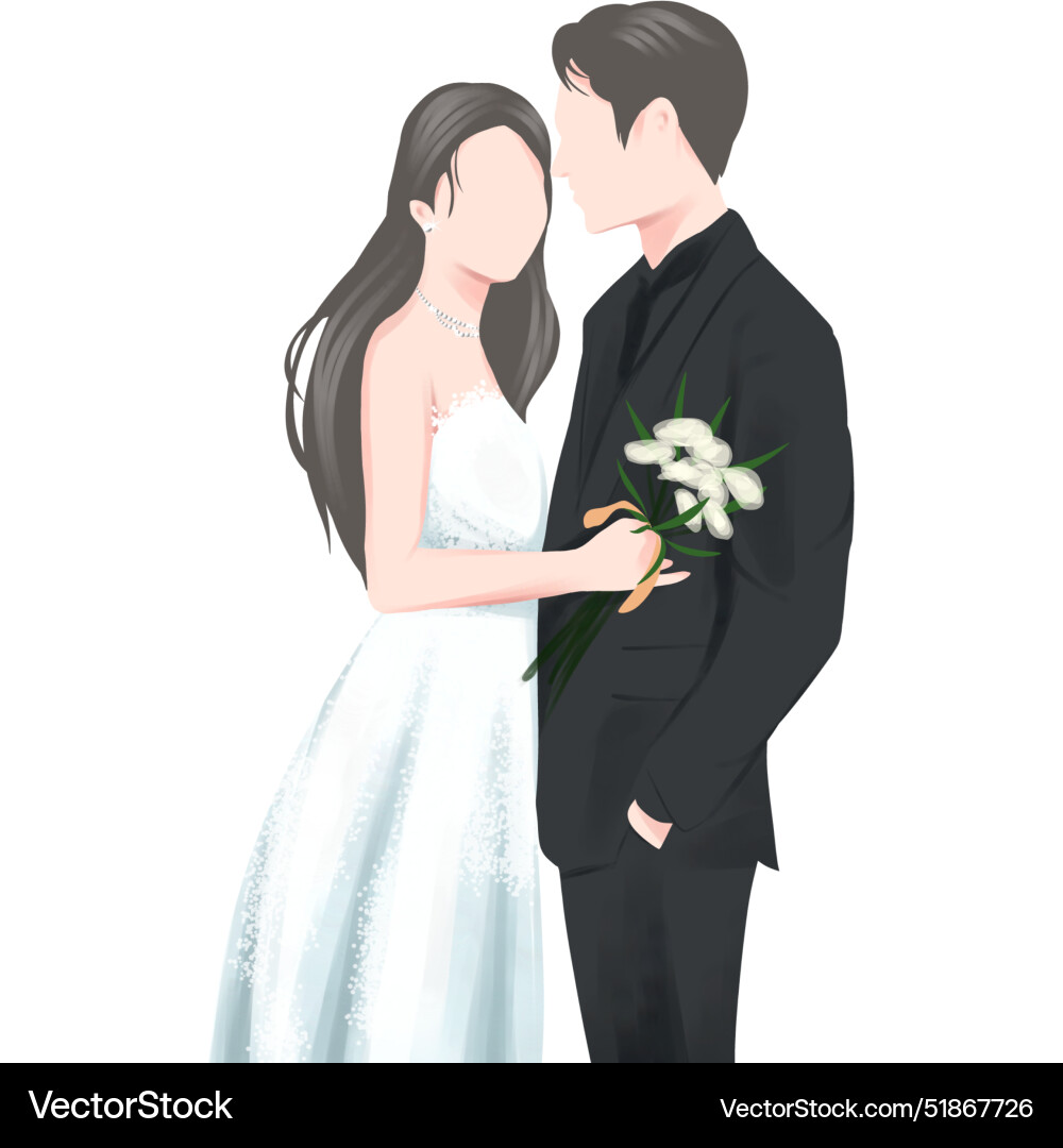 Romantic wedding couple embrace Royalty Free Vector Image