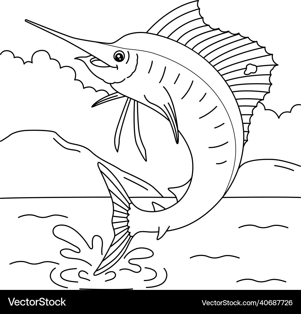 Sailfish coloring page for kids Royalty Free Vector Image