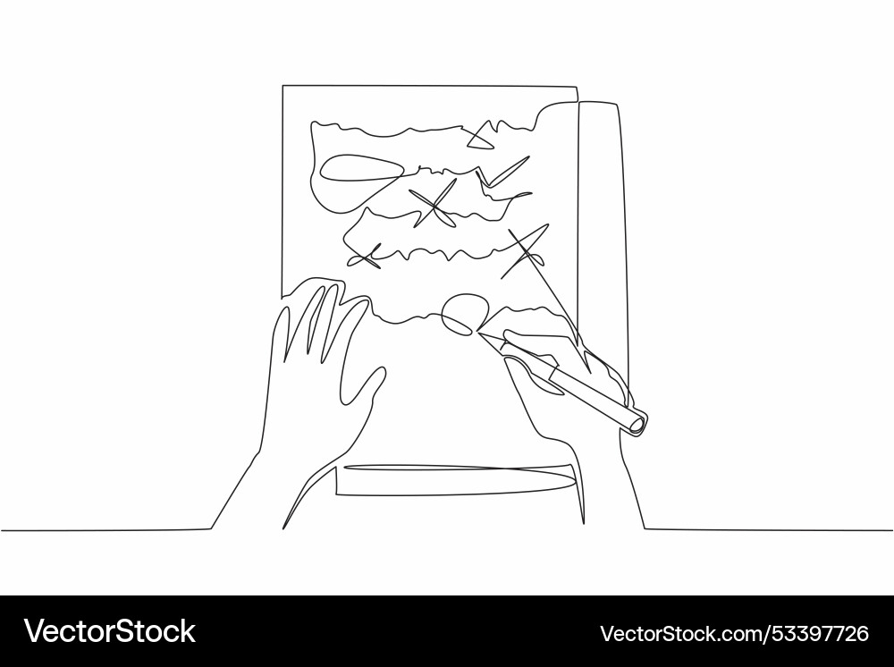 Single one line drawing hand writing on paper Vector Image