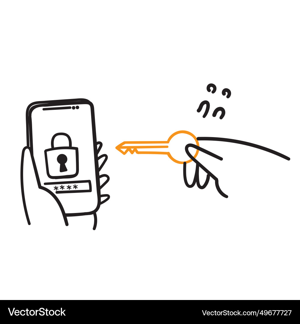 Hand drawn doodle person open the locked device Vector Image